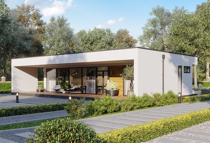 Prefabricated House 174 - Glass panel walls, an open terrace